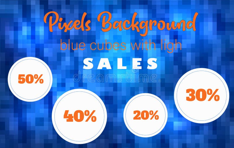 Pixels Background, Sale Discount, Blue Cubes with Ligh Stock Vector ...
