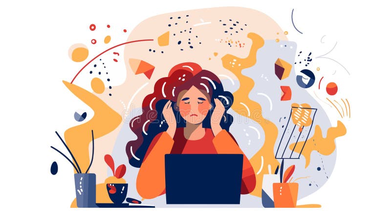 Pixels and Pressure: the Stressed Woman S Digital Dilemma Stock Vector ...