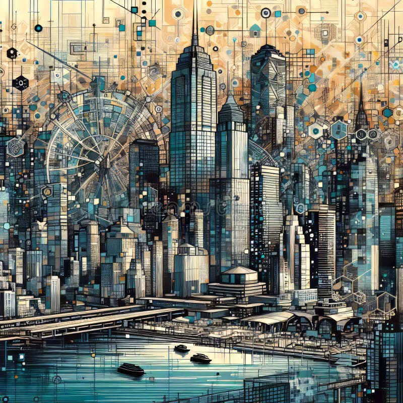 128 31. Pixelscape Abstract City Drawing_ an Abstract Stock Image ...