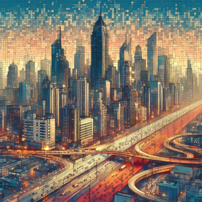 117 31. Pixelscape Abstract City Drawing_ an Abstract Stock Image ...