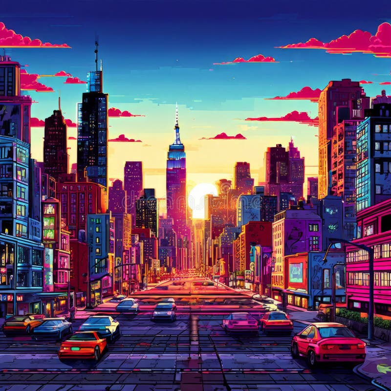 Pixelscape Cityscape Drawing a Digital Cityscape Draw Stock Image ...