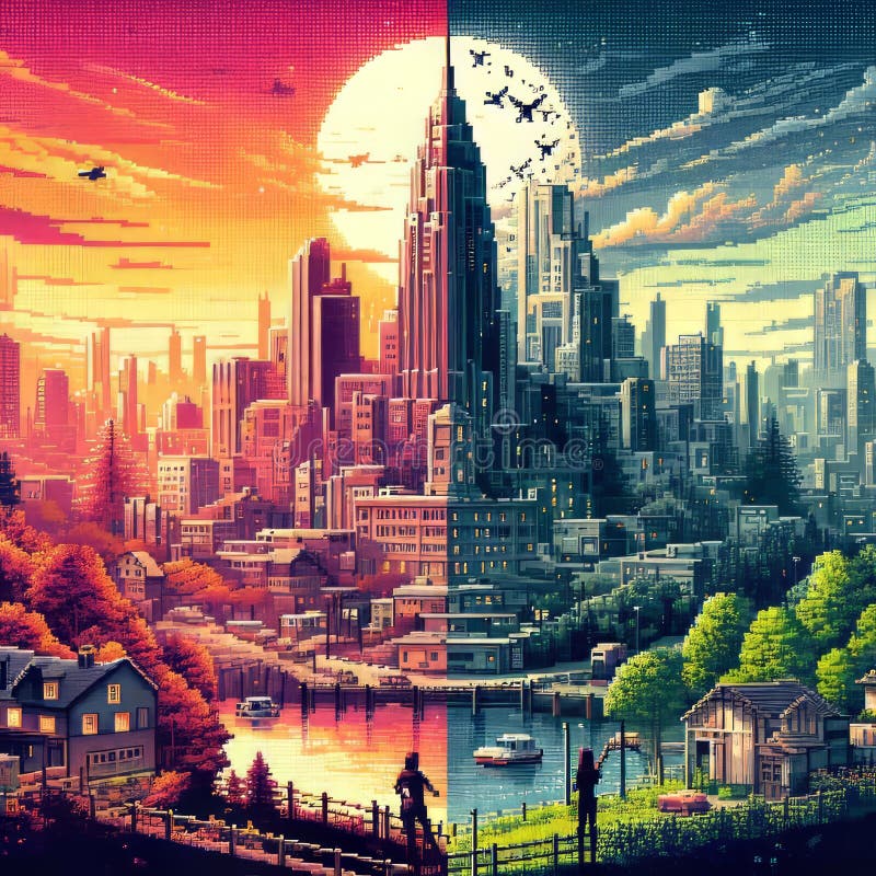 3 1. Pixelscape Drawing_ a Digital Drawing Created Usi Stock ...