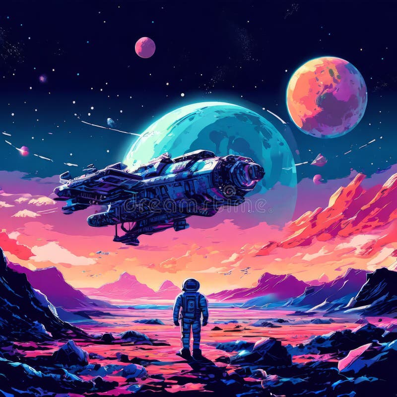 Pixelscape Space Exploration Drawing a Space Explorat Stock ...