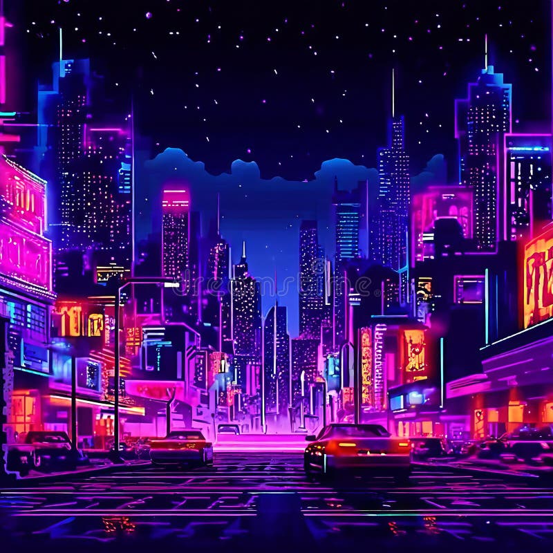 Pixelscape Urban Night Scene Drawing an Urban Night S Stock Photo ...