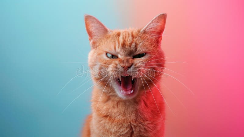 Pixie-bob, Angry Cat Baring Its Teeth, Studio Lighting Pastel Background Stock Image - Image of ...