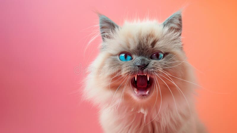Pixie-bob, Angry Cat Baring Its Teeth, Studio Lighting Pastel ...