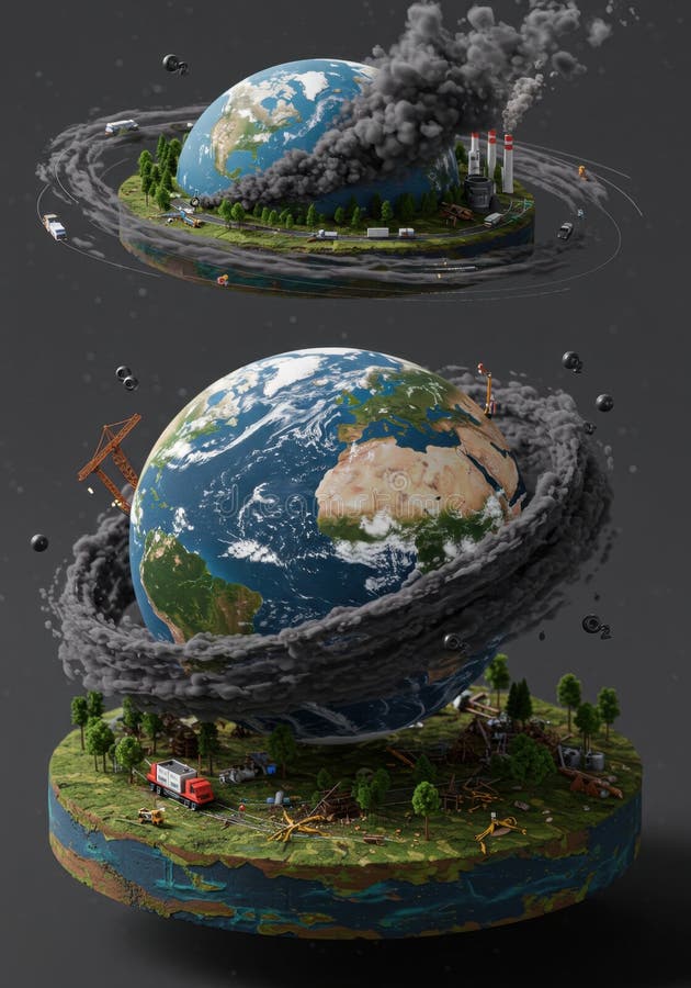 Pixilated Earth Model Showing Environmental Disaster Stock Illustration ...