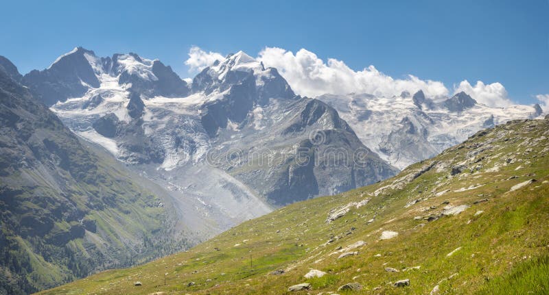 The Piz Bernina and Piz Roseg Peaks - Switzerland Stock Photo - Image ...