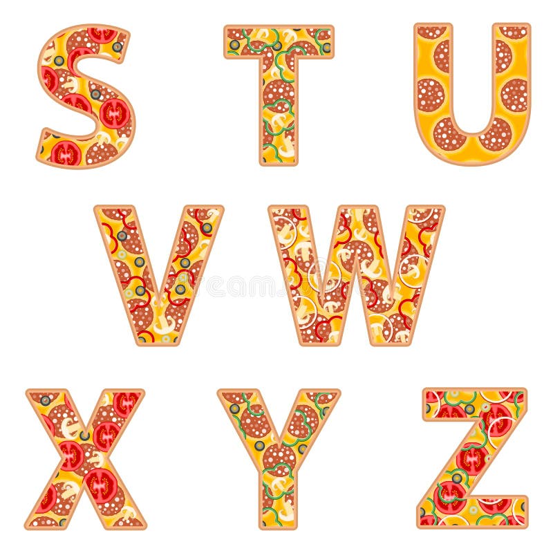 Pizza Font. Letters Dough. Food Alphabet. Fast Food ABC Stock Vector ...