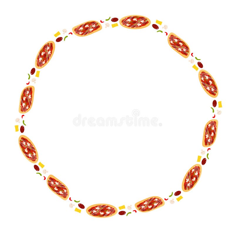 Pizza Art Drawn Round Frame Stock Vector - Illustration of olive, cafe ...