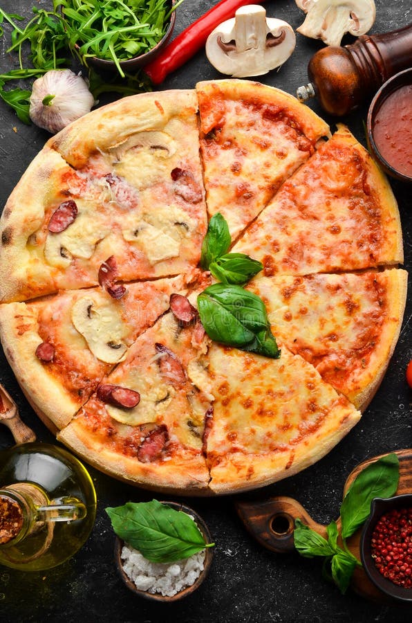 Pizza Background. Set of Delicious Homemade Pizzas Stock Photo - Image ...