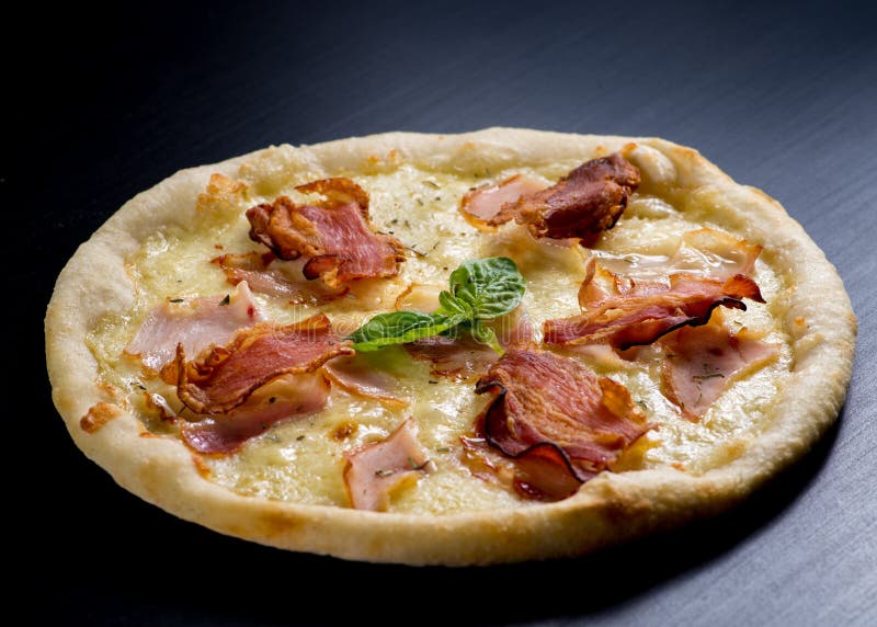 Pizza with Bacon, Ham, Jamon and Parmesan Stock Image - Image of ...