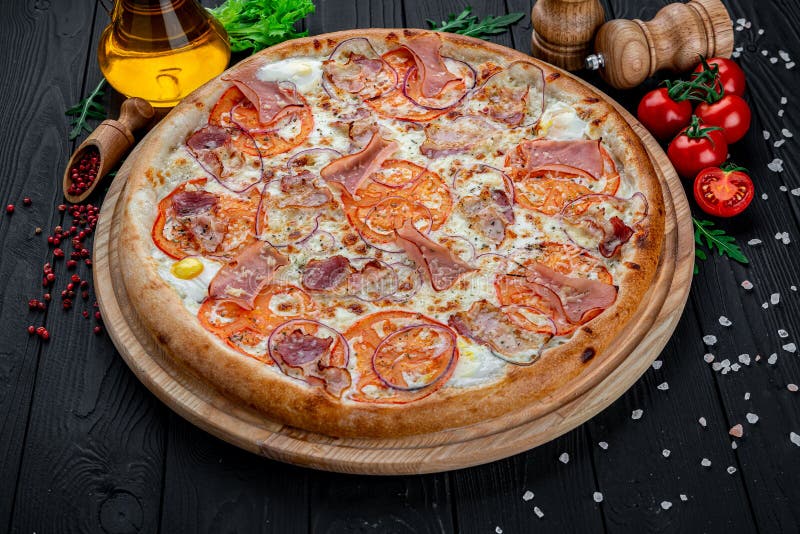 Pizza with Bacon Ham and Sausage Stock Image - Image of crust, roast ...