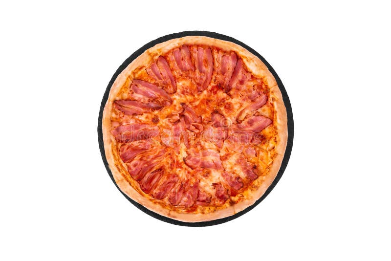 Pizza Bacon on Slate Bottom, Isolate, Top View Stock Photo - Image of ...