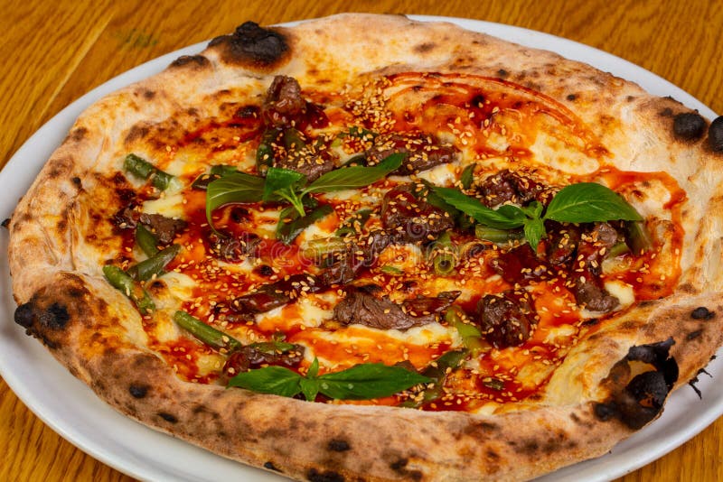 Pizza with beef stock photo. Image of food, italian - 125541346