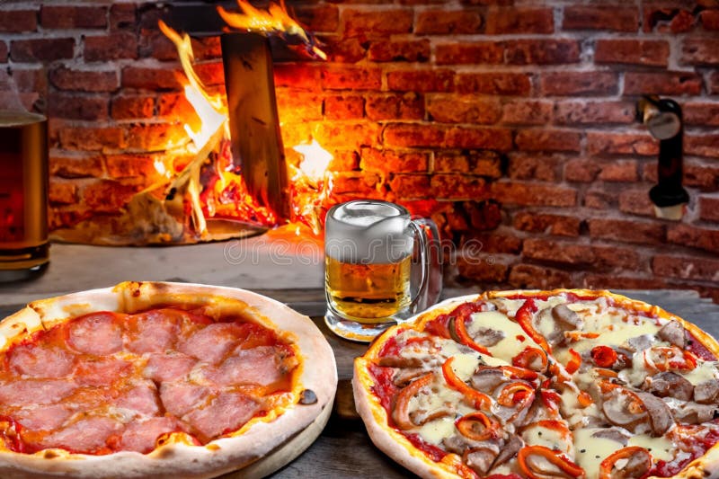 Pizza and Beer stock illustration. Illustration of slice - 289536995