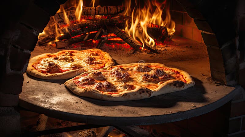 Pizza Being Baked in the Wood Oven Stock Image - Image of cooking ...