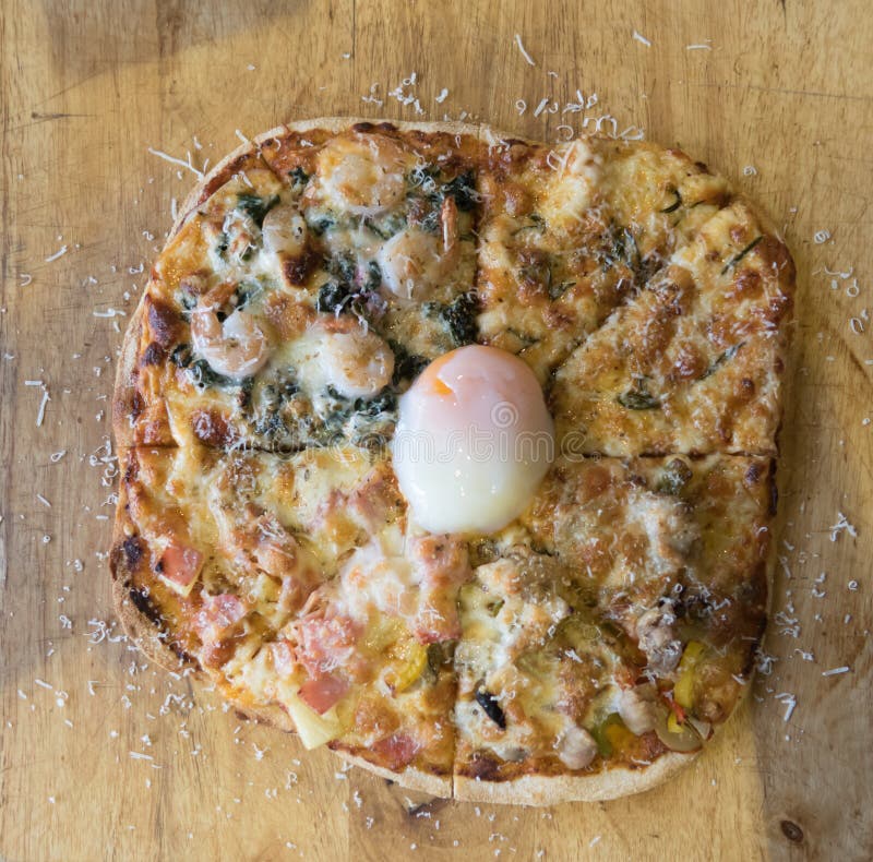 Pizza with boil egg stock image. Image of bread, food - 70064823