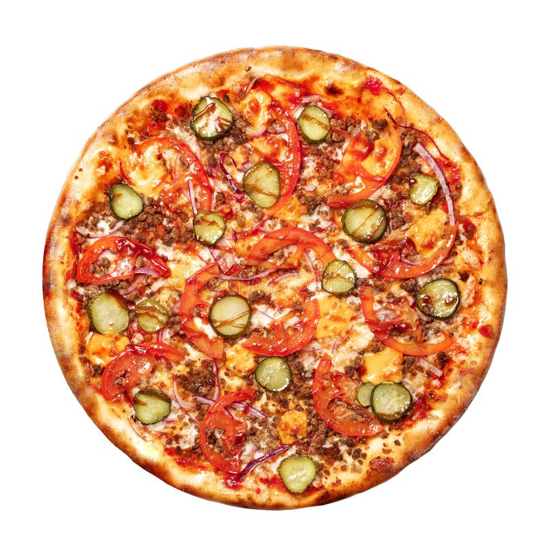 Pizza Bolognese Isolated on a White Background Top View Stock Photo ...