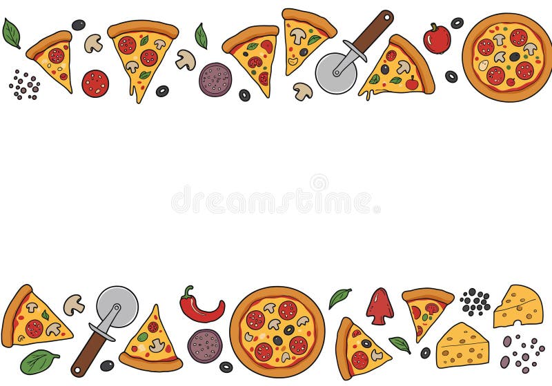 Pizza border clipart stock vector. Illustration of food - 372683887