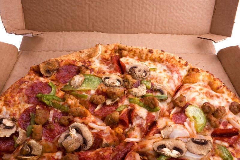 Meat Feast Pizza in a Take Away Box Stock Image - Image of dinner, meal ...