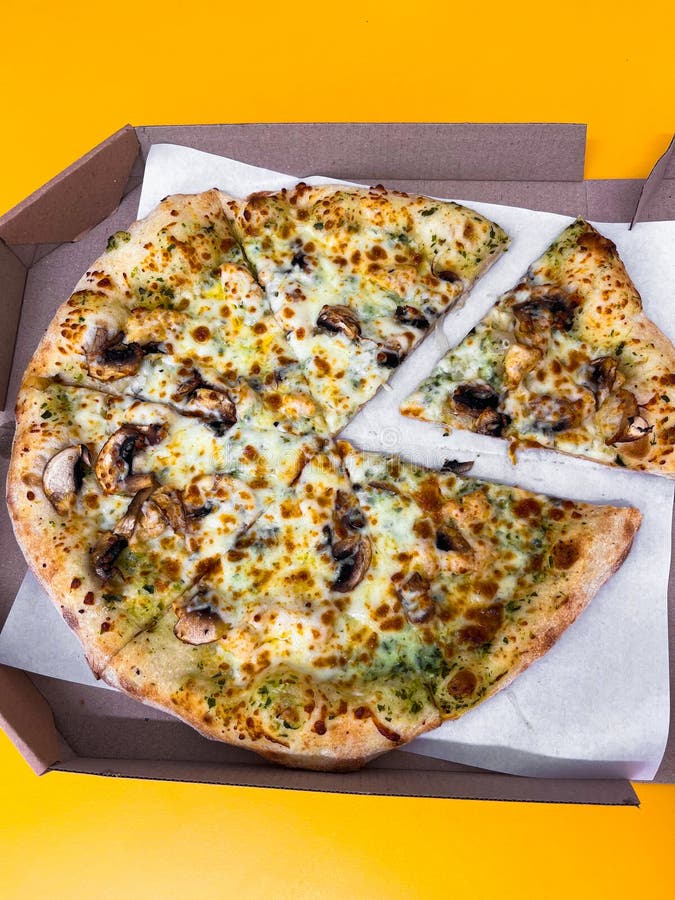 Round Pizza with a Cut Piece. Stock Photo - Image of indulgence, boys ...