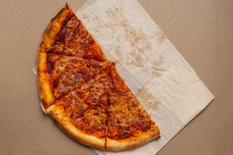 Pizza Box with a Half of Pizza. Top View. Pizza on Cardboard Backgraund ...