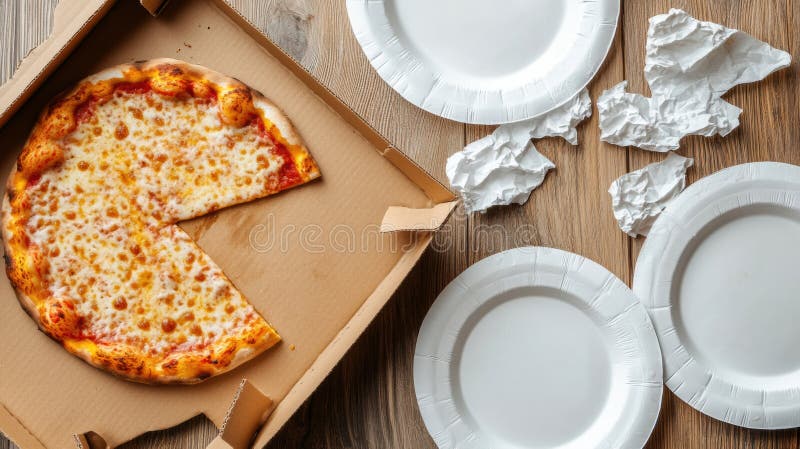 A Pizza in a Box with One Slice Missing from it, AI Stock Image - Image ...