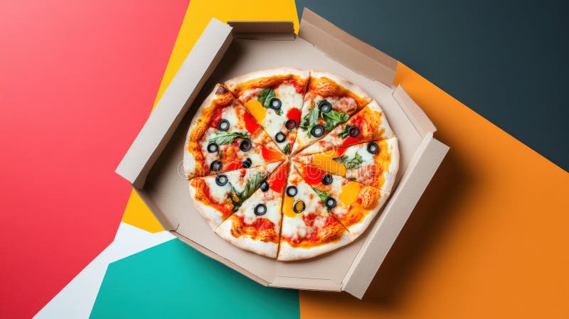 A Pizza Box Open with a Delicious Pizza Topped with Cheese and Toppings ...