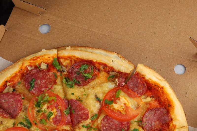 Pizza in Box Open. Pizza in the in Delivery Box Stock Photo - Image of ...