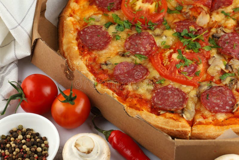 Pizza in Box Open. Pizza in the in Delivery Box Stock Image - Image of ...