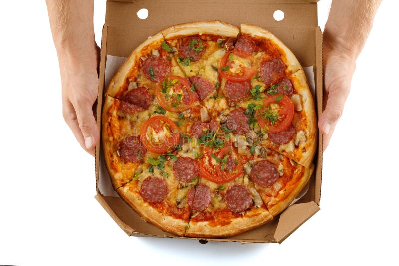 Pizza in Box Open. Pizza in the in Delivery Box Stock Photo - Image of ...