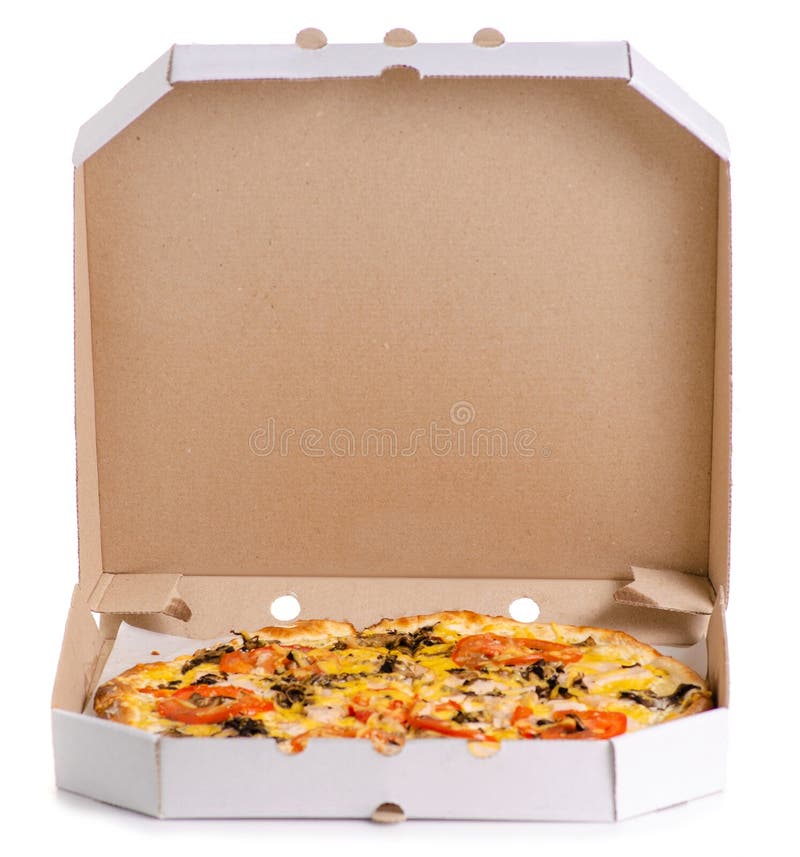 Pizza in a box stock image. Image of baked, open, cheese - 119987147