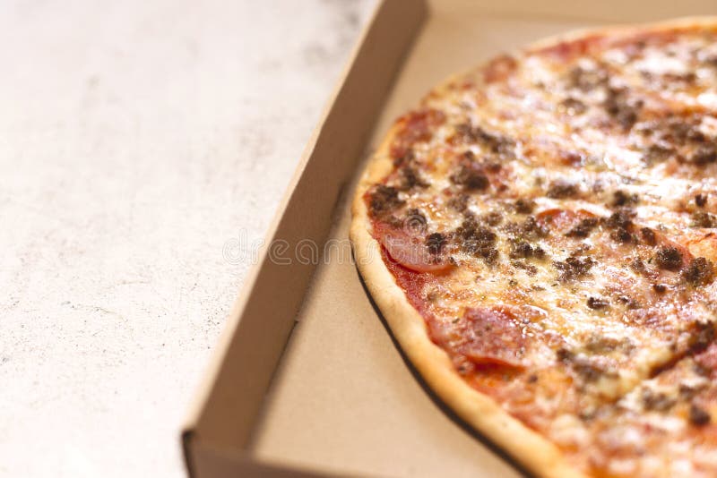 Pizza in a Box on Rustic and White Texture Stock Image - Image of fresh ...