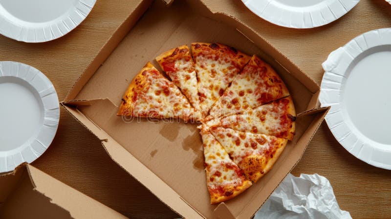 A Pizza in a Box with Some Slices Missing from it, AI Stock Photo ...