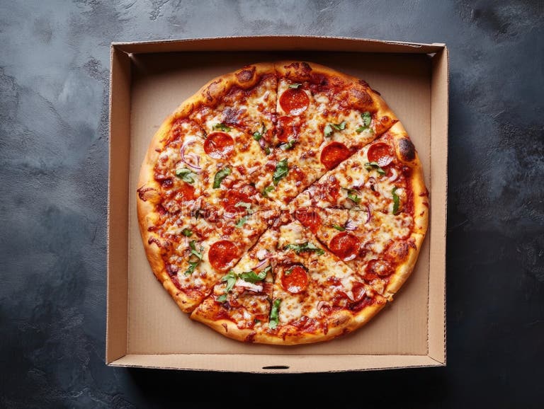 Pizza Box on Table stock image. Image of delivery, generated - 378076971