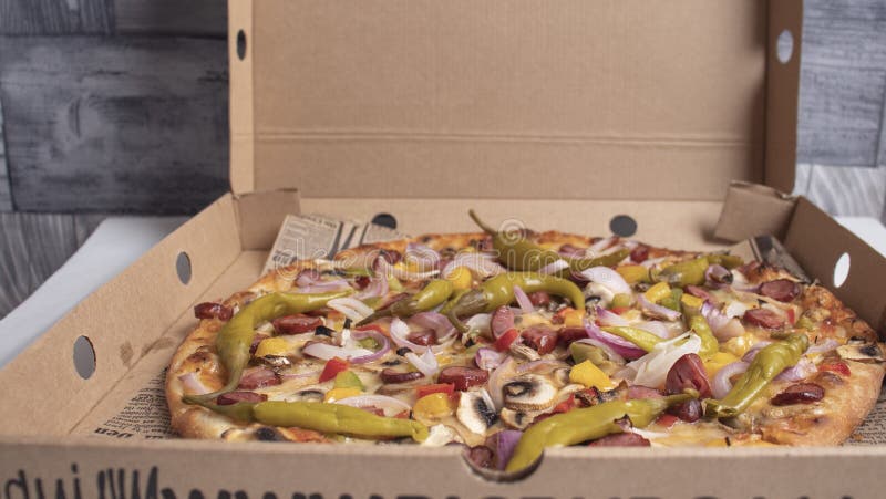 Pizza in Boxes on the Table Stock Image - Image of slice, table: 237457115