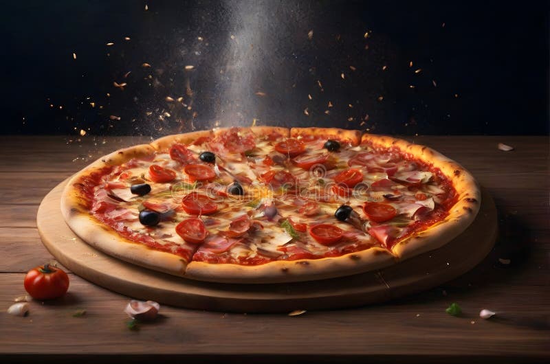 Pizza Bursting in Explosion Ai Generated Background Stock Illustration ...
