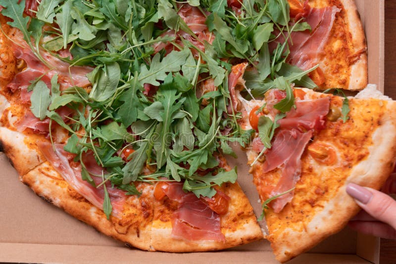Pizza in a Cardboard Box. View from Above. Stock Photo - Image of ...