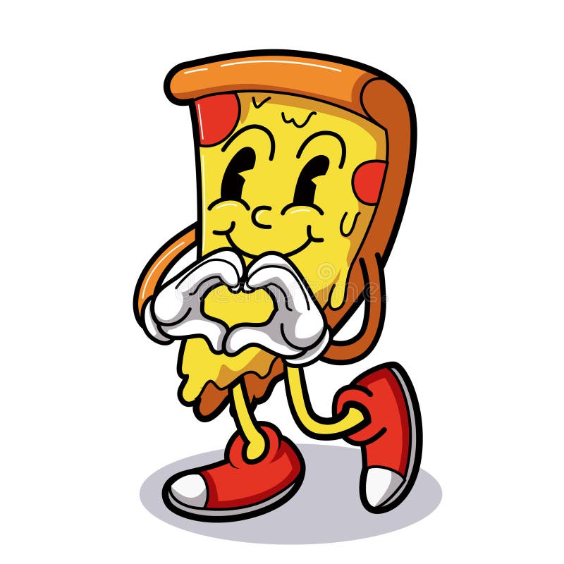 Pizza and Cartoon Characters, Vintage Character Vector Stock Vector ...