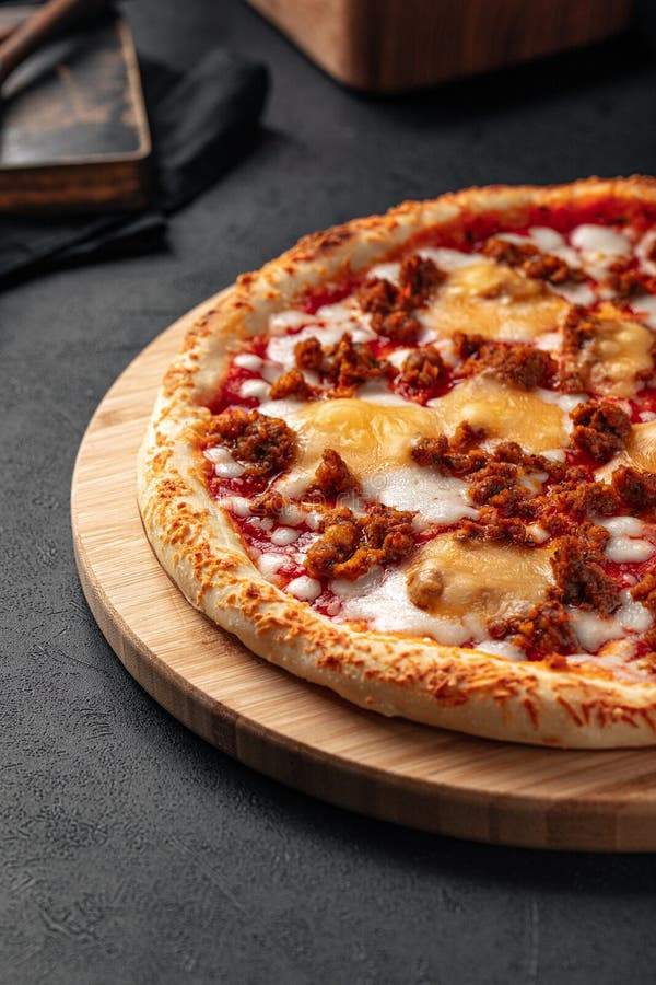 Pizza with Cheddar Cheese and Minced Beef Stock Photo - Image of ...