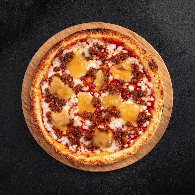 Pizza with Cheddar Cheese and Minced Beef Stock Image - Image of menu ...