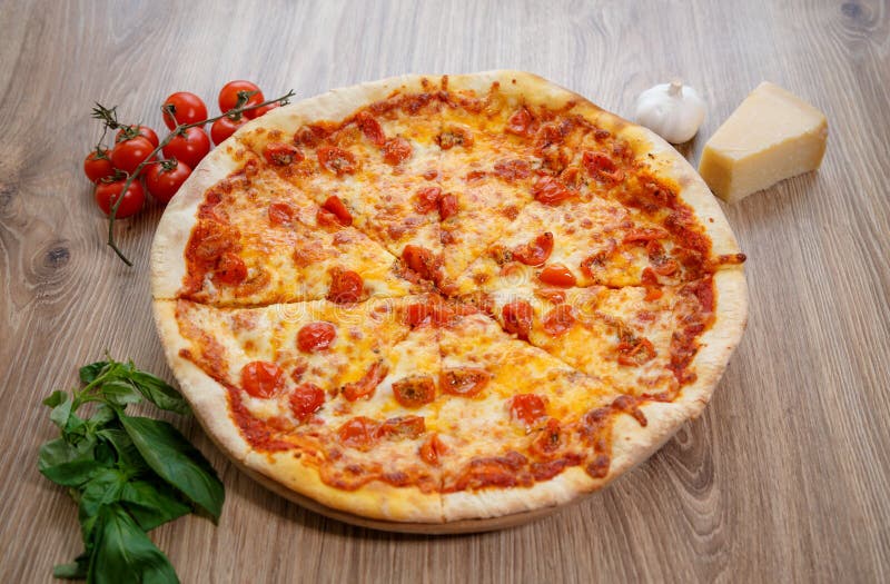 Pizza with Cheese and Cherry Tomatoes Top Angle View with Composition ...