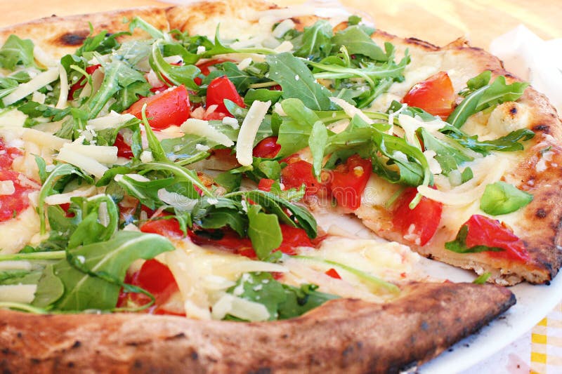 Pizza with Cheese, Rucola and Tomatoes Stock Photo - Image of healthy ...