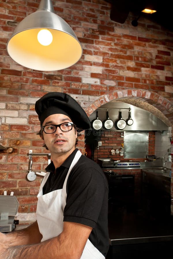 Pizza Chef Standing in the Kitchen Working Stock Image - Image of owner ...
