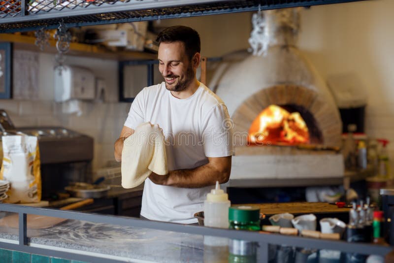 Pizza Chef Working in the Kitchen Stock Photo - Image of hand, expert ...