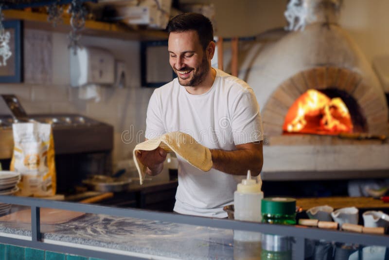 Pizza Chef Working in the Kitchen Stock Image - Image of making ...