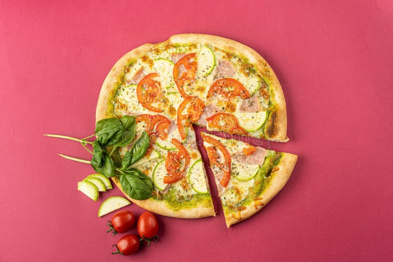 Pizza Close-up, Isolated, Against a Colored Background. Whole Pizza ...