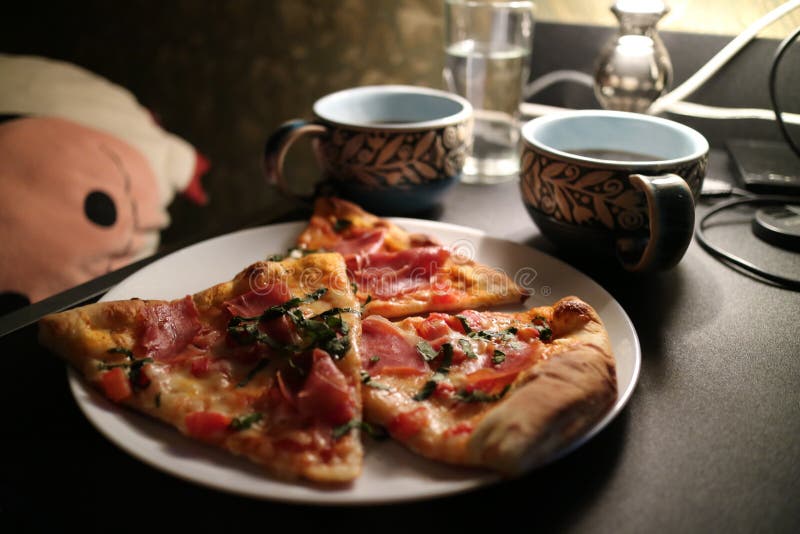 Pizza coffee and book stock image. Image of food, chocolate - 37000797