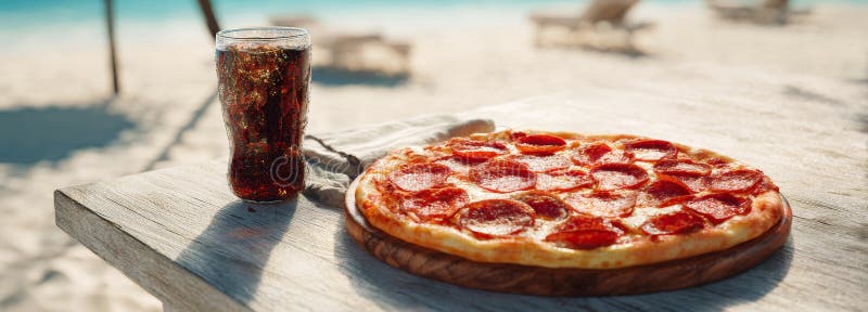 Pizza with cola in summer stock illustration. Illustration of ...